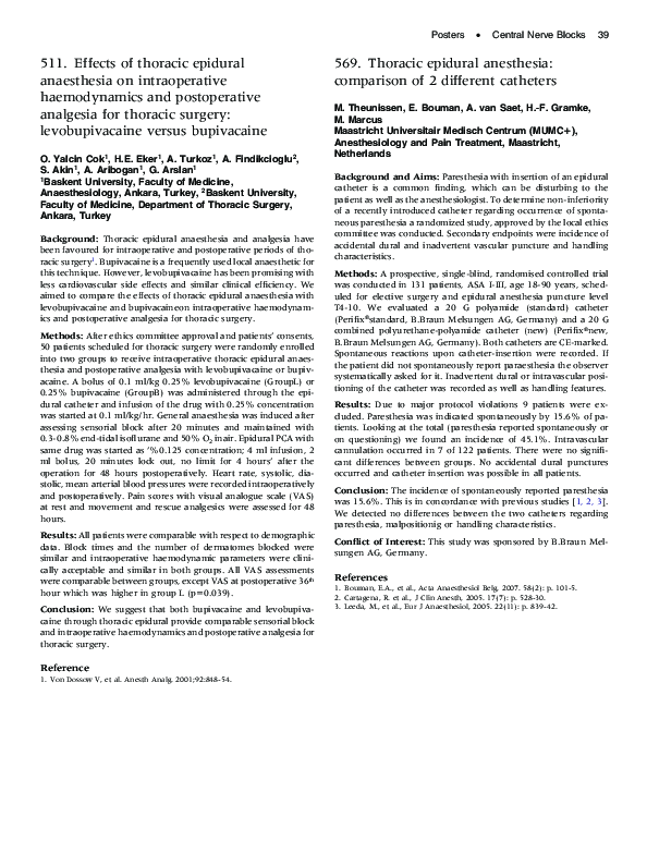 Pdf Thoracic Epidural Anesthesia Comparison Of 2 Different Catheters 2922