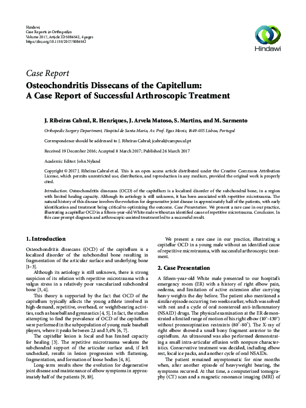 (PDF) Successful Arthroscopic Treatment of Capitellar OCD