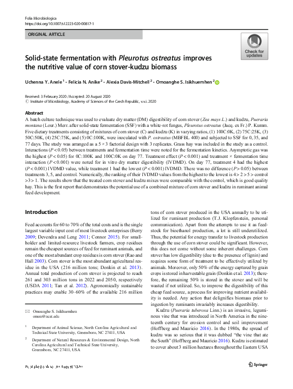 (PDF) Solid-state fermentation with Pleurotus ostreatus improves the nutritive value of corn ...