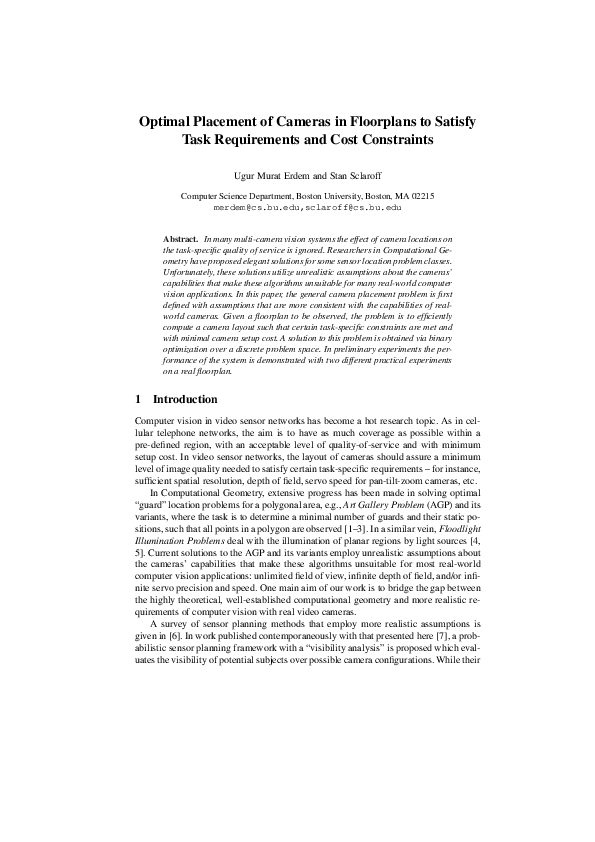 (PDF) Optimal Placement of Cameras in Floorplans to Satisfy Task ...