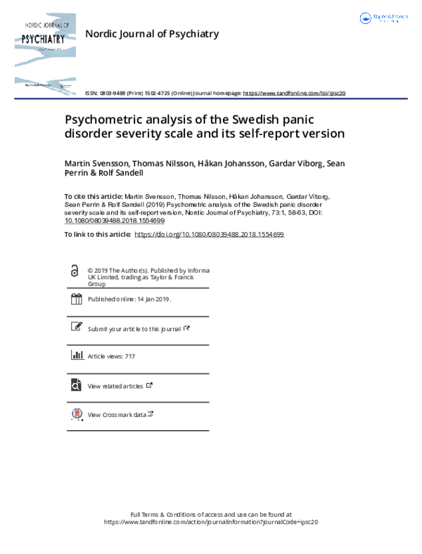 (PDF) Psychometric analysis of the Swedish panic disorder severity ...