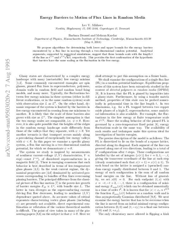 (PDF) Energy Barriers to Motion of Flux Lines in Random Media