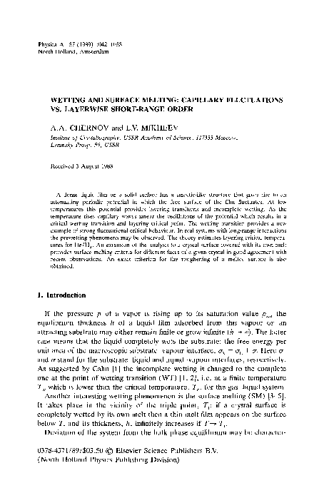 (PDF) Wetting and surface melting: Capillary fluctuations vs. layerwise ...
