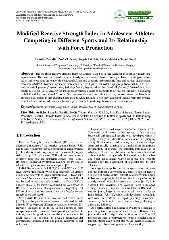 (PDF) Modified Reactive Strength Index in Adolescent Athletes Competing ...