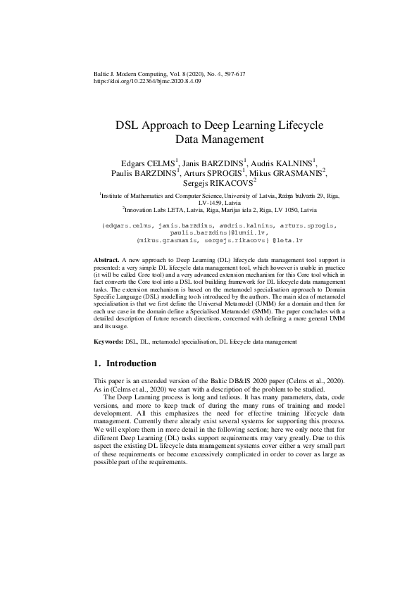 Pdf Dsl Approach To Deep Learning Lifecycle Data Management