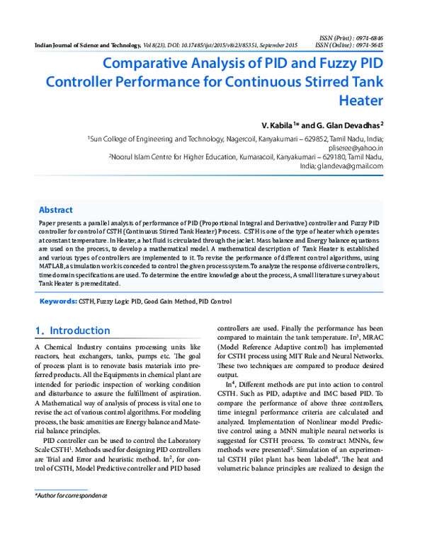 (PDF) Comparative Analysis of PID and Fuzzy PID Controller Performance for Continuous Stirred ...