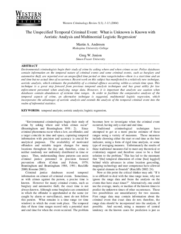 (PDF) The Unspecified Temporal Criminal Event: What is Unknown is Known ...