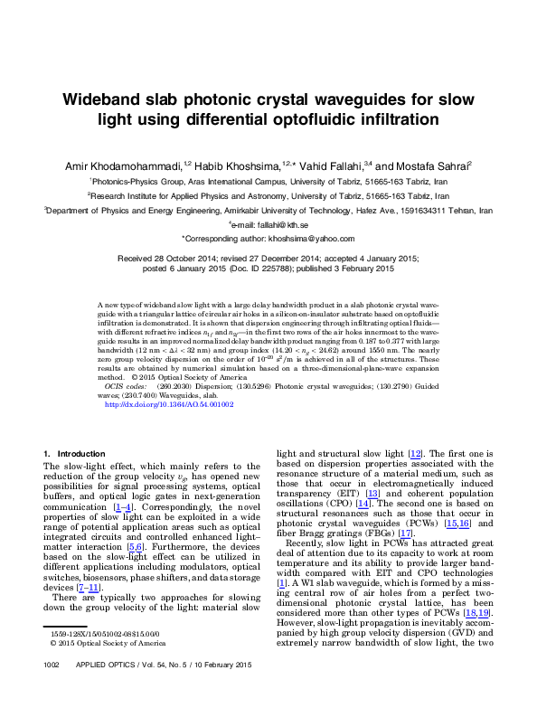 (PDF) Wideband slab photonic crystal waveguides for slow light using differential optofluidic ...