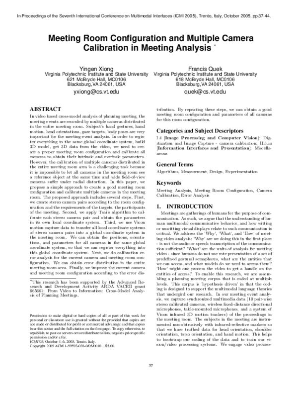 (PDF) Meeting room configuration and multiple camera calibration in meeting analysis