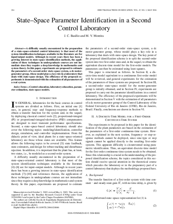 (PDF) State–Space Parameter Identification in a Second Control Laboratory