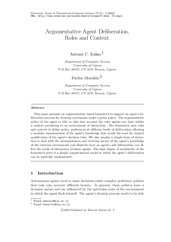 (PDF) Argumentative Agent Deliberation, Roles and Context