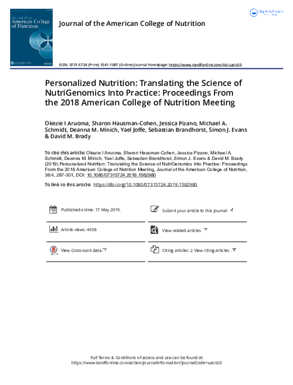(PDF) Personalized Nutrition: Translating the Science of NutriGenomics ...