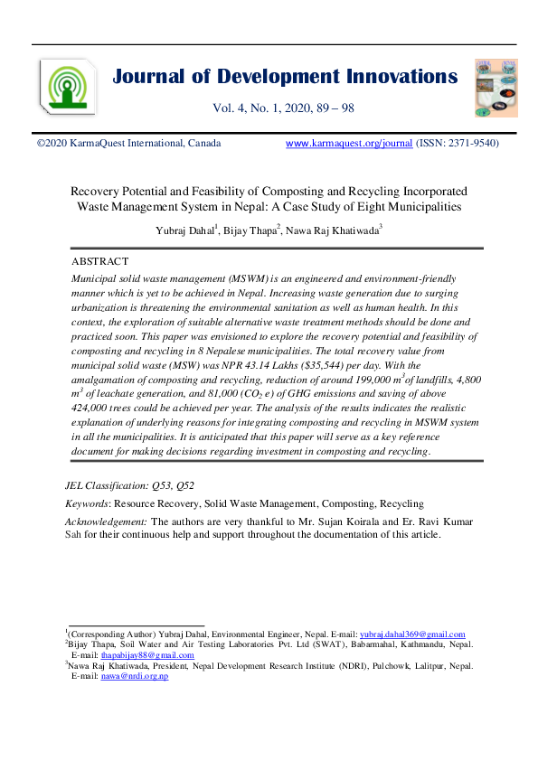 (PDF) Recovery Potential and Feasibility of Composting and Recycling ...