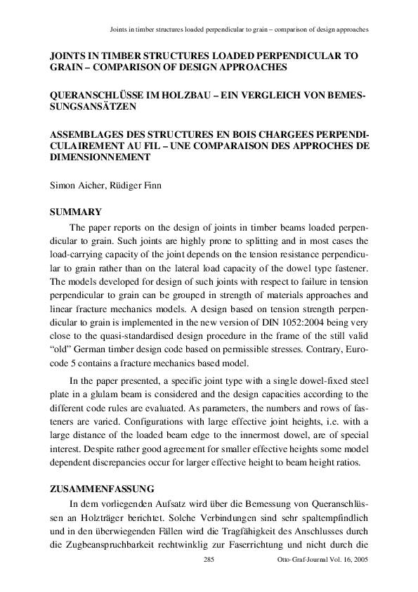 (PDF) Joints in timber structures loaded perpendicular to grain ...