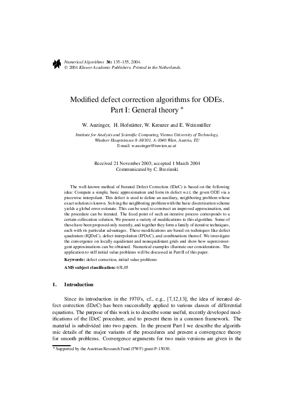 (PDF) Modified Defect Correction Algorithms for ODEs. Part I: General ...