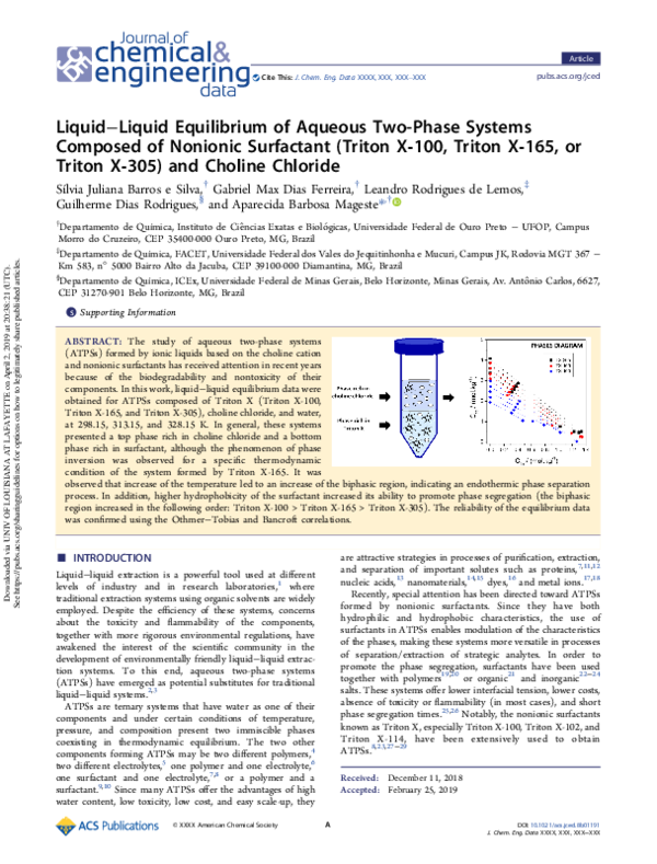 (PDF) Liquid−Liquid Equilibrium of Aqueous Two-Phase Systems Containing ...