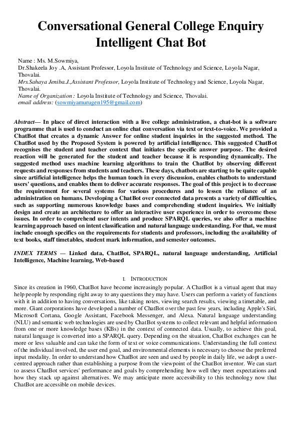 (PDF) Conversational General College Enquiry Intelligent ChatBot