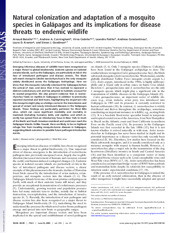 (PDF) Natural colonization and adaptation of a mosquito species in ...