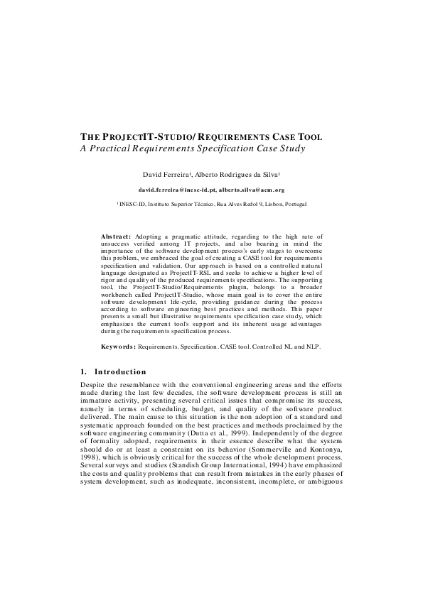 (PDF) The ProjectIT-Studio/Requirements CASE Tool – A Practical ...