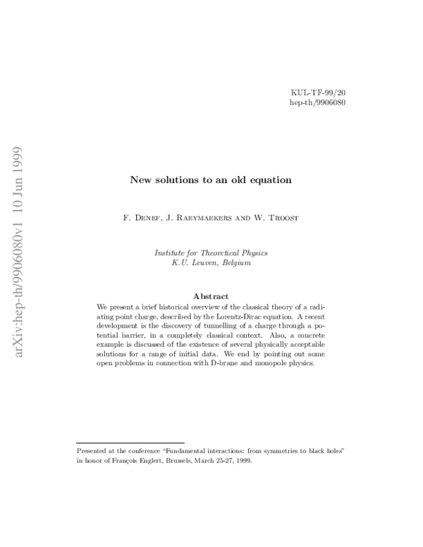 (PDF) New solutions to an old equation