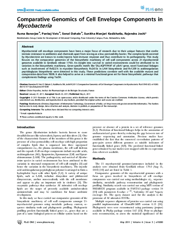 (PDF) Comparative Genomics of Cell Envelope Components in Mycobacteria ...