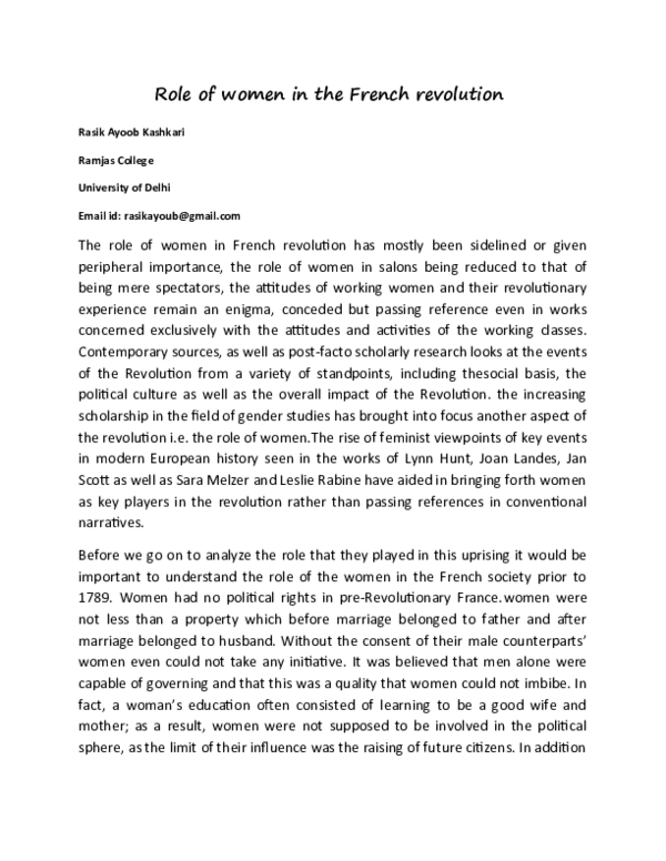 (DOC) Role of women in the French revolution