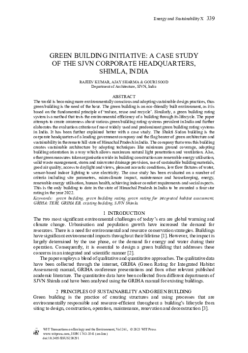 (PDF) Green Building Initiative: A Case Study of the SJVN Corporate ...