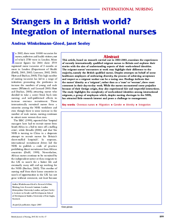 (PDF) Strangers in a British World? Integration of international nurses