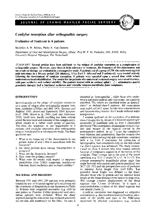 (PDF) Condylar resorption after orthognathic surgery: A systematic review