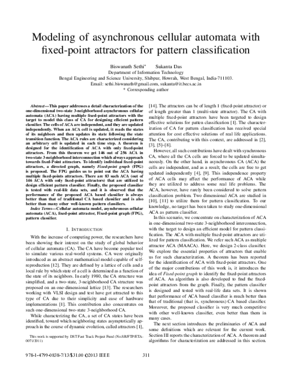 Pdf Modeling Of Asynchronous Cellular Automata With Fixed Point Attractors For Pattern