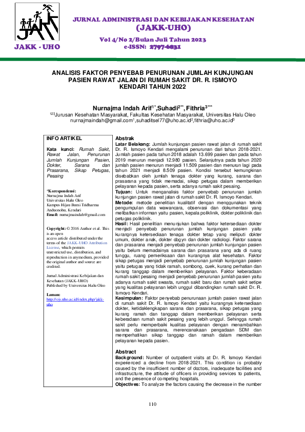 (PDF) Analisis Faktor Penyebab Penurunan Jumlah Kunjungan Pasien Rawat Jalan DI Rumah Sakit Dr ...