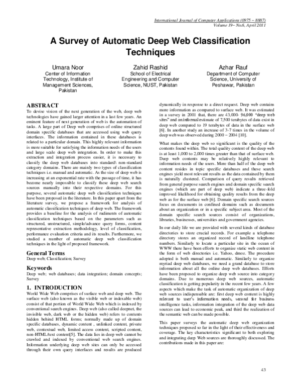 (PDF) A Survey of Automatic Deep Web Classification Techniques