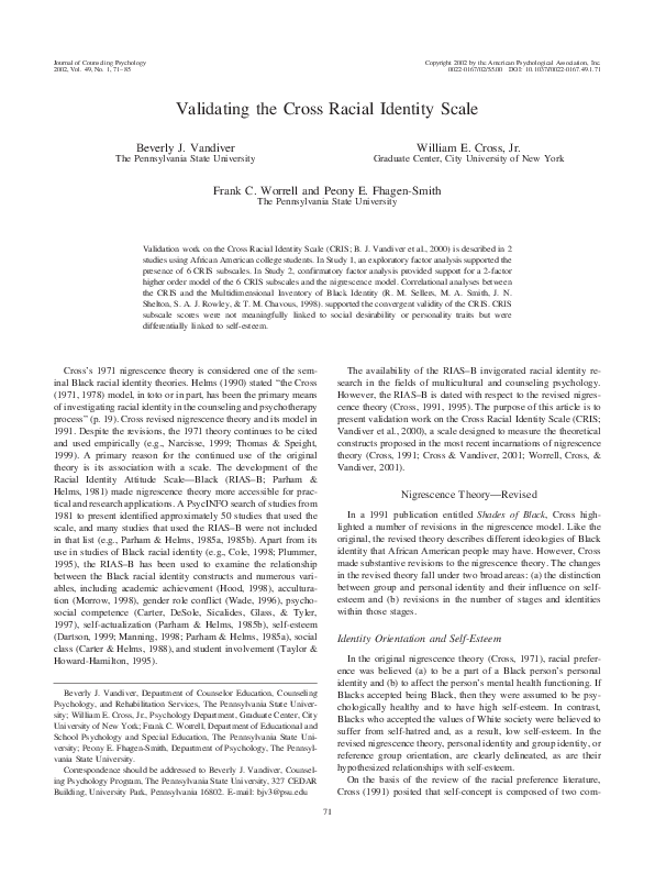 (PDF) Validating the Cross Racial Identity Scale