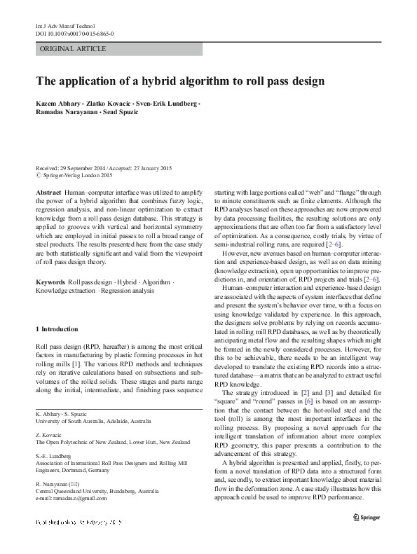 (PDF) The application of a hybrid algorithm to roll pass design