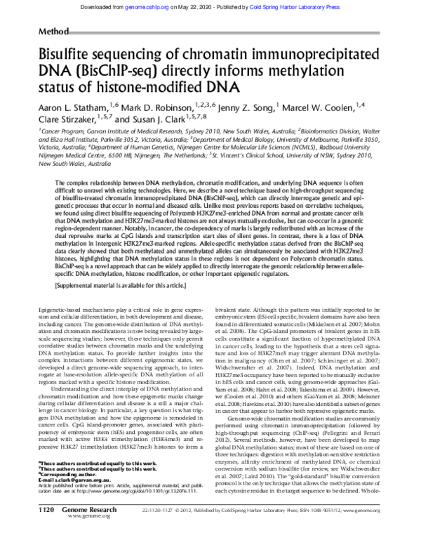 (PDF) Bisulfite sequencing of chromatin immunoprecipitated DNA (BisChIP ...