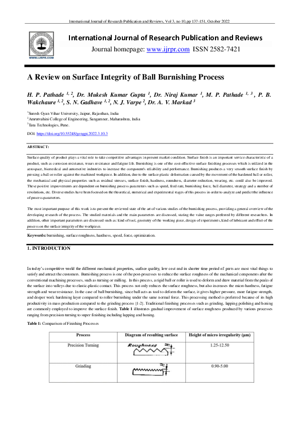(PDF) A Review on Surface Integrity of Ball Burnishing Process