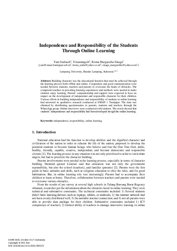 (PDF) Independence and Responsibility of the Students Through Online ...