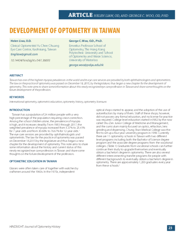 (PDF) Development of Optometry in Taiwan