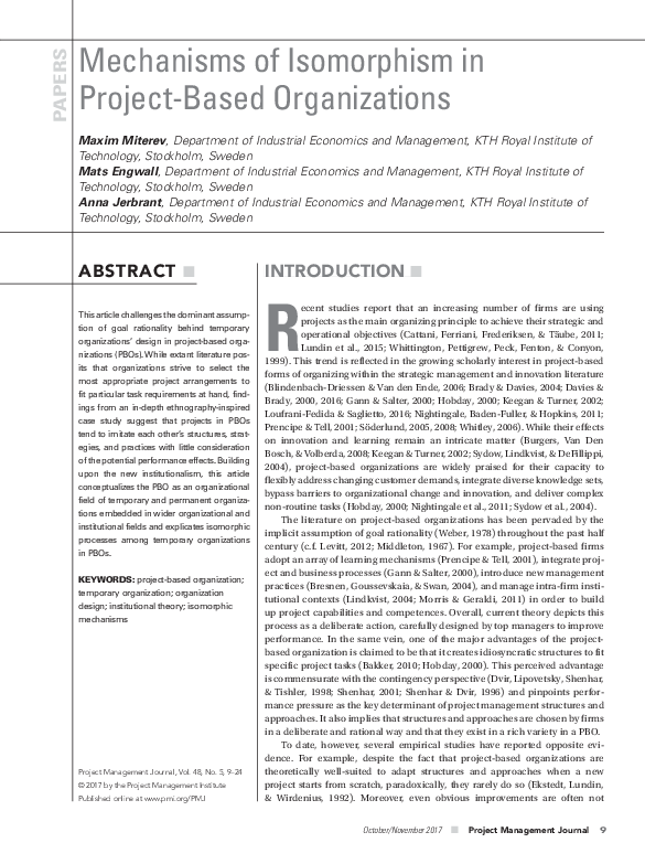 (PDF) Mechanisms of Isomorphism in Project-Based Organizations