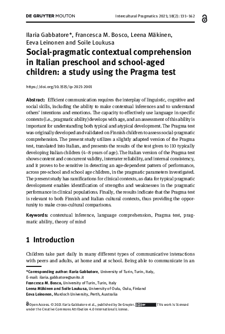 (PDF) Pragmatic Comprehension in Italian Children