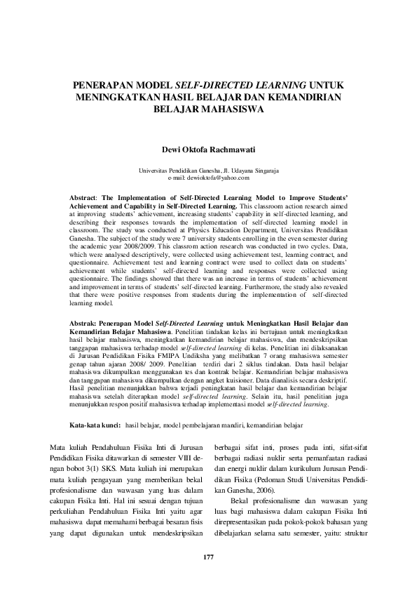 (PDF) Penerapan Model Self-Directed Learning Untuk Meningkatkan Hasil Belajar Dan Kemandirian ...