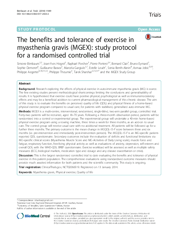(PDF) The benefits and tolerance of exercise in myasthenia gravis (MGEX ...