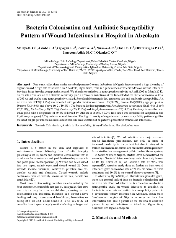 (PDF) Bacteria Colonisation and Antibiotic Susceptibility Pattern of ...