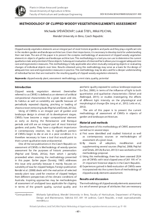 (PDF) Methodology of clipped woody vegetation elements assessment