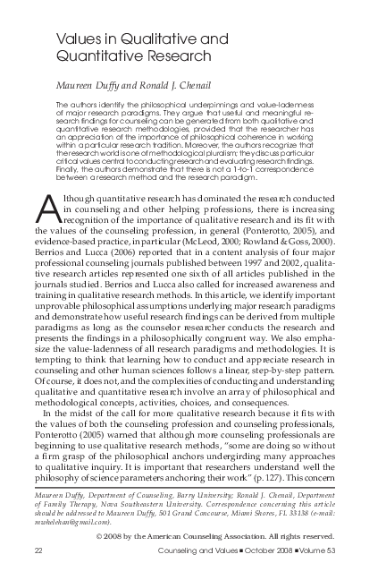 (PDF) Values in Qualitative and Quantitative Research