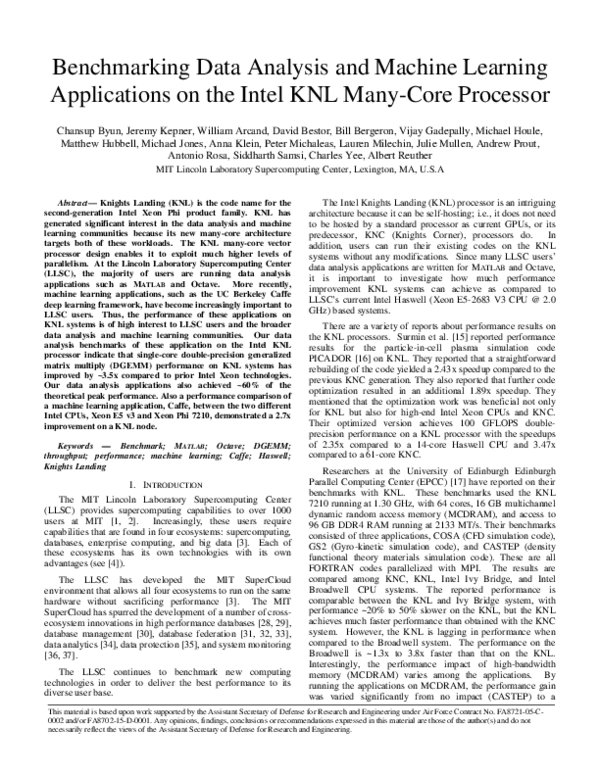 (PDF) Benchmarking data analysis and machine learning applications on the Intel KNL many-core ...