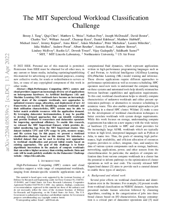 (PDF) The MIT Supercloud Workload Classification Challenge