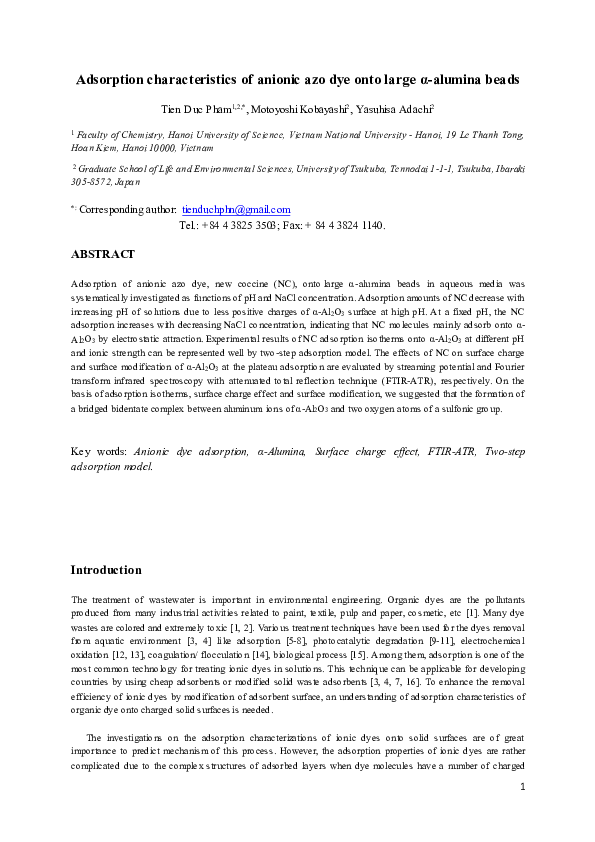 (PDF) Adsorption characteristics of anionic azo dye onto large α ...