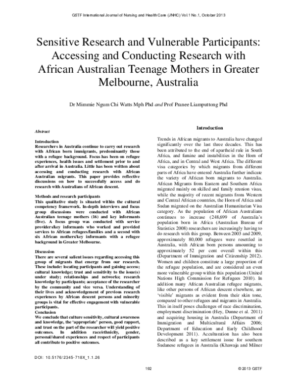 (PDF) Sensitive research and vulnerable participants: Accessing and ...
