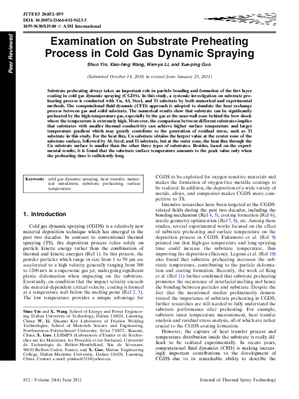 (PDF) Examination on Substrate Preheating Process in Cold Gas Dynamic ...